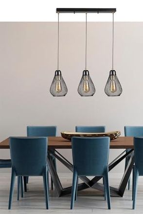 Opviq Elegant Black and Gold Chandelier, Adjustable Height, Metal Body with Antique Coating, 15 cm Cap Diameter, 55 cm Base Plate | E27 Max 40W | Stylish Li