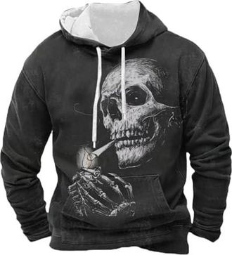 Generico Sweat &agrave; capuche pour homme avec cr&acirc;ne imprim&eacute; en 3D graphique gothique Os Punk Hip Hop Sweat-shirt r&eacute;tro Top Streetwear de Ball Masqu&eacute; F&ecirc;te Veste pour