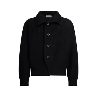 Dries Van Noten Homme, Pulls, Noir, Taille: XL Cardigan en maille c&ocirc;tel&eacute;e