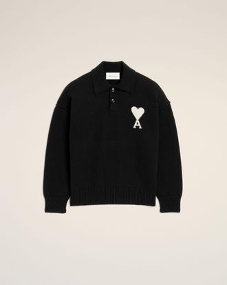 Ami Polo noir en laine Ami de Coeur Noir - XXL - Unisex