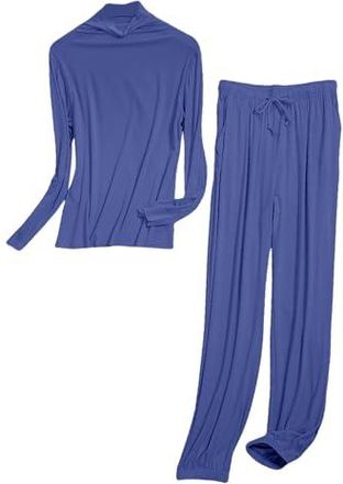 Generic Ensemble de pyjama &agrave; manches longues pour homme - Col mi-haut - Confortable - Extensible - Modal - L&eacute;ger - D&eacute;contract&eacute; - V&ecirc;tement de nuit simple - Cou