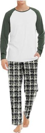 Generic Hommes Automne Et Hiver Int&eacute;rieur V&ecirc;tements Accueil Manches Raglan Haut Et Plaid Imprim&eacute; Pantalon Deux Pi&egrave;ces Home Wear Costume, Vert, XXL