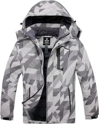 Wantdo Homme Blouson de Ski Hiver Imperm&eacute;able Veste Isolant Chaude Veste de Sport Voyage avec Capuche Amovible Veste de Snowboard Parka Montagne Blanc+Noir X