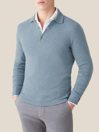 Luca Faloni Polo-Sweater in Franz&ouml;sischblau aus Kaschmir (2-f&auml;dig) f&uuml;r Herren