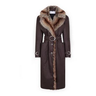 Paco Rabanne Langer Baumwolltrenchcoat mit Kunstpelzbesatz - - Coats - Damen - Lila - L