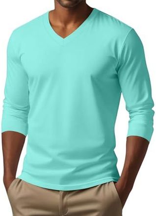 Generic T-shirt basique &agrave; manches longues et col en V pour homme - Respirant - Avec col en V et manches longues - Coupe ajust&eacute;e - Stretch - Tailles S &agrave; 5XL, B