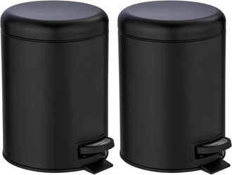 WENKO Treteimer Mod. Leman, 5 Liter, mit herausnehmbarem Einsatz, aus lackiertem Stahl, 21 x 24 x 28 cm, Schwarz (Packung mit 2)