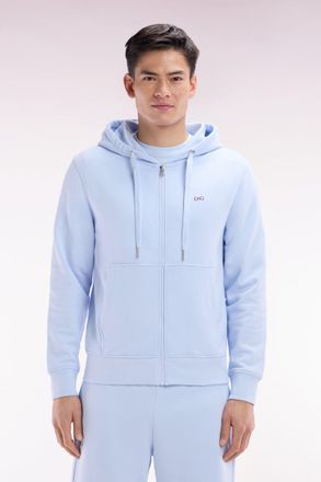 Eden Park Sweatshirt Zipp&eacute; En Molleton Coton Ciel Coupe Droite