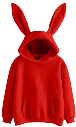 Generic Veste &agrave; capuche avec oreilles de lapin &agrave; manches longues avec oreilles de lapin - Sweat &agrave; capuche western pour femme, Rouge, XL