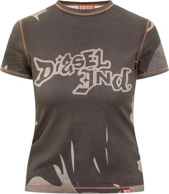 Diesel Femme, Tops, Gris, Taille: 38 FR T-shirt en coton stretch imprim&eacute;