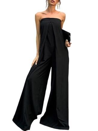 Minetom Combinaison Femme Chic &Eacute;paules D&eacute;nud&eacute;es Jumpsuit Une Pi&egrave;ce Tenue Mariage Soir&eacute;e F&ecirc;te Overall C Noir XS