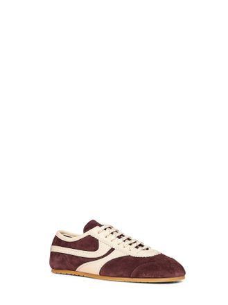 Dries Van Noten Mens Sneakers Burgundy Suede Calf Leather Trainers