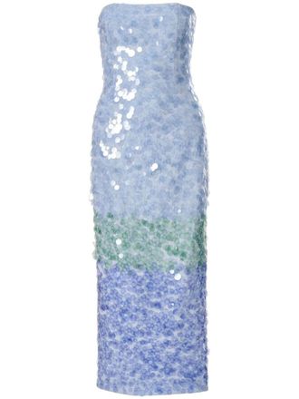 Carolina Herrera robe mi-longue &agrave; sequins - Bleu