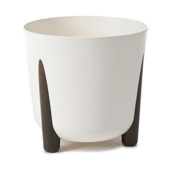 HowHomely Cremefarben Blumentopf Kunststoff mit Braunen F&uuml;&szlig;en | Pflanzschalen &Oslash; 34,1 x H 32 cm | Leichter und Stabiler Blumen&uuml;bertopf f&uuml;r Indoor oder Balkon und