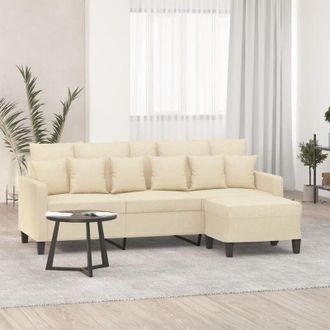vidaXL 3-Sitzer-Sofa mit Hocker Creme 180 cm Stoff Vidaxl