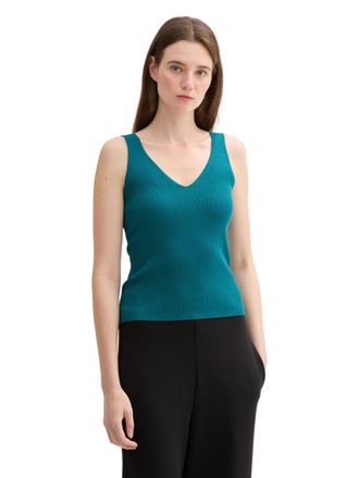 Tom Tailor Damen Basic Strick-Top mit Struktur, rough green, XL