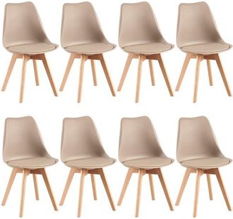 Eggree Lot de 8 Chaise Salle à Manger Scandinaves SGS Tested Chaise Rembourrée de Cuisine, Rétro Chaise de Bureau avec Pieds en Bois de Hêtre Massif, Kaki Cl