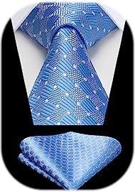 Hisdern Cravates Homme Bleu Clair à Carreaux Élégante Formelle Classique Cravate et Pochette en Soie Mariage dAffaires Fete Cravate pour Hommes