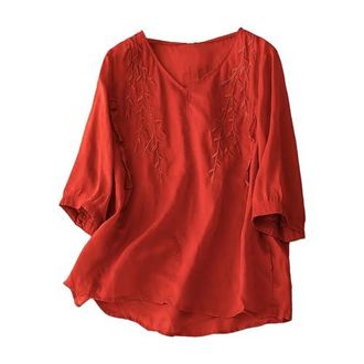 Generic Hauts &agrave; manches courtes en coton, chemisiers en lin pour femmes, chemisier ample d&eacute;contract&eacute; en mousseline, chemises l&eacute;g&egrave;res et fines brod&eacute;es de coule