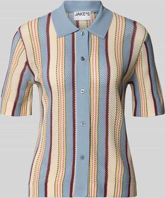 Jake*s Casual Slim Fit Strick-Poloshirt mit durchgehender Knopfleiste