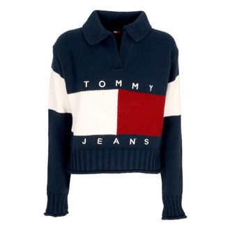 Tommy Hilfiger Rugby Style Flag Sweater Dunkel Marineblau - - Knitwear - Damen - Blau - M