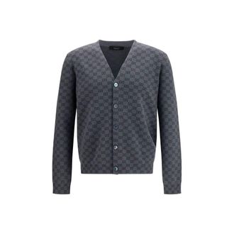 Gucci GG-Print Wool Blend Cardigan - Gray