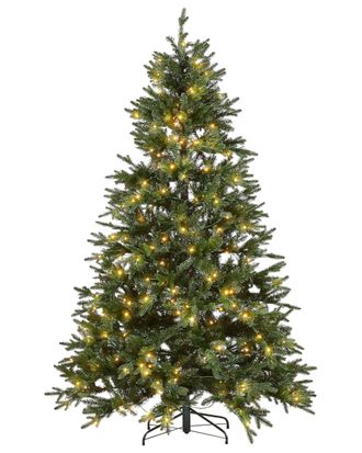 Beliani Künstlicher Weihnachtsbaum grün 210 cm mit LED Beleuchtung Lichterkette Fiddle