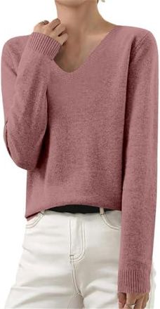 Generic Femme Pull Femme Chic Décontractés Léger Tunique à Manches Longues Sweatshirt Chic et Élégant Col V Chaud Pullover Haut Tops Automne et Hiver Cadeau d