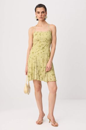 Trendyol Damen &auml;rmelloses, abstrakt gemustertes Mini A-Linien-Kleid - Gr&uuml;n
