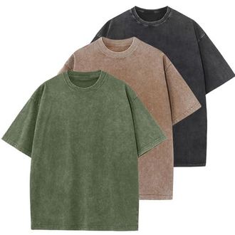 Generic Lot de 3 t-shirts surdimensionn&eacute;s d&eacute;contract&eacute;s d&eacute;lav&eacute;s vintage pour femme, 3 pi&egrave;ces - I, 4XL
