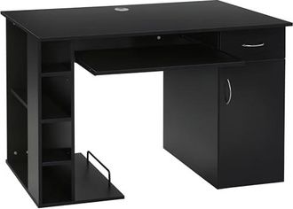 HOMCOM Bureau Informatique Table dordinateur multimédia Multi-rangements avec étagère tiroir Tablette Clavier MDF 120 x 60 x 74 cm Noir