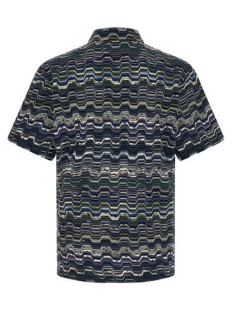 Missoni Zigzag Jacquard Knit Polo Shirt - Navy