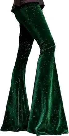 Generic QXDZSW Printemps Casual Confortable Doux Velours Pantalon Femme &Eacute;l&eacute;gant Taille Haute Slim Flared Pants Automne Diamants Brillant Long Pantalon, Vert, 