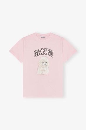 Ganni T-shirt &agrave; imprim&eacute; chiot rose Coton biologique - Taille L - Pour Femme