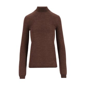 Maison Margiela Femme, Pulls, Brun, Taille: 38 FR Pull &agrave; col roul&eacute; en laine et soie
