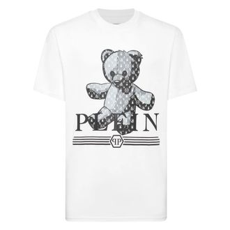 Philipp Plein Rundhals-T-Shirt Teddy Monogram - - Tops - Herren - Wei&szlig; - 4XL
