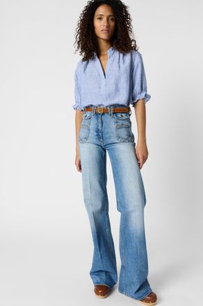Gerard Darel Blouse ray&eacute;e &agrave; volants en lin - CEZIA - Nuage