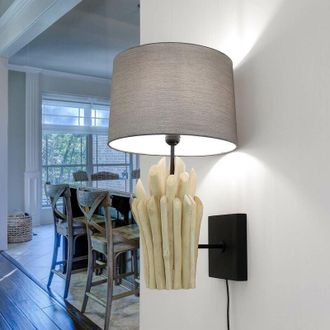 Licht-Erlebnisse Wandlampe E27 Grau Natur Stoff Holz Modern Wandleuchte