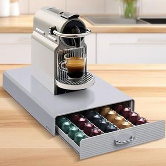 Navaris Tiroir Capsule de Café - Rangement Support pour Dosette Machine à Café Nespresso - Distributeur Range-Dosette 50 Capsules - Gris
