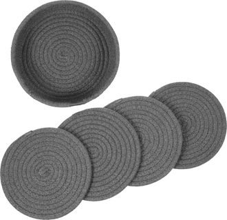 Valiclud DIYEAH Teiliges Baumwoll Seil Platzdeckchen Runde Gewebte Hitzebest&auml;ndige Topfuntersetzer mit Sockel Waschbare K&uuml;chentischsets f&uuml;r Hei&szlig;e Gerichte Stil