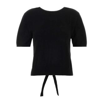 Ganni Sheer Cotton Back Tie Top - - Tops - Damen - Schwarzk - S