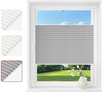 Woltu Plissee ohne Bohren Klemmfix Faltrollo Jalousie Grau 100x130cm (BxH), Plisseerollo Crushed Optik Sichtschutz und Sonnenschutz Easyfix lichtdurchl&auml;ssig