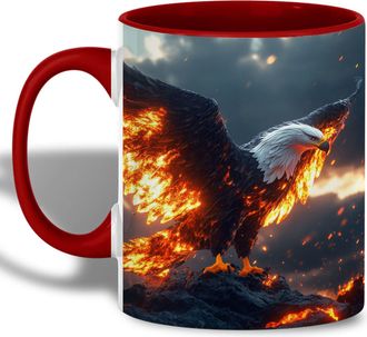 Generic Fantasievoll Becher f&uuml;r hei&szlig;e Schokolade Flammende Bald Eagle Keramikbescher Realistisch Mug 330ML f&uuml;r Kaffee-Liebhaber Geschenk,Teetrinken,Kindergart