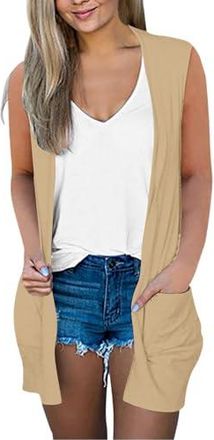Generic Cardigan cascade, cardigan sans manches pour femme, tricot doux de couleur unie, gilet de sortie classique, cardigan l&eacute;ger ouvert sur le devant avec p