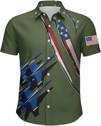 Generic Chemise USA pour homme &agrave; manches courtes boutonn&eacute;e d&eacute;contract&eacute;e col revers pull ample confortable chemise respirante v&ecirc;tements de sport pour homme pou