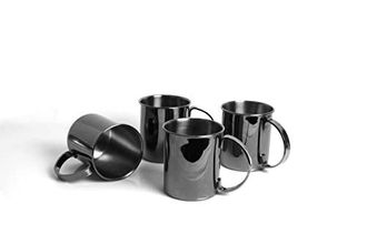 Echtwerk Ensemble de 4 gobelets en cuivre, verres incassables en acier inoxydable, set de cocktail, pour le gin, la bi&egrave;re et les boissons froides, Black-Editio