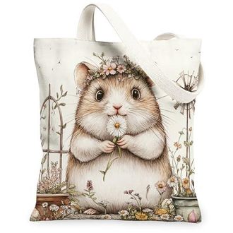 Generic Sac fourre-tout en toile r&eacute;utilisable pour le shopping, motif hamster printanier, 33 x 38,1 cm, sac d&eacute;picerie r&eacute;utilisable pour femme, motif de ferme 