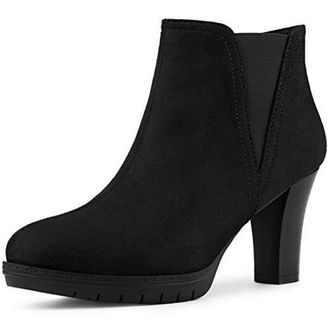 Allegra K Bottes Chelsea Talon imprimé Semelle compensée Femmes Noir 37