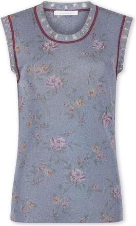 Paco Rabanne Femme, Tops, Bleu, Taille: 36 FR Floral Metallic Knit Tank