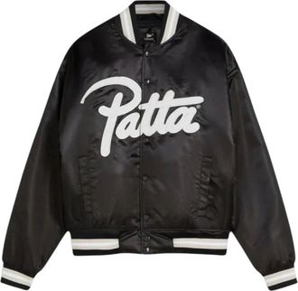 Patta Homme, Vestes, Noir, Taille: L Script Logo Satin Varsity Jacket